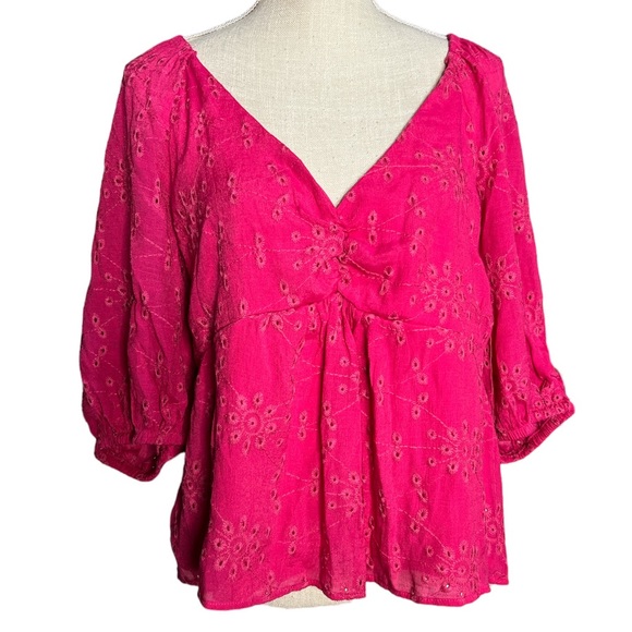 sofia by sofia vergara | Tops | Sofia Jeans By Sofia Vagara Pink Floral Eyelet Puffy Sleeve ...